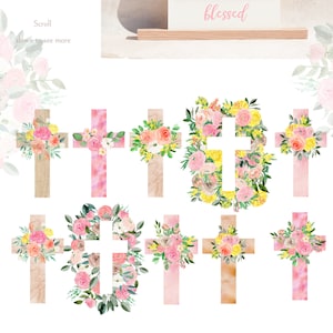 Floral Cross. Happy Easter. Spring Watercolor Clipart. Blush Pink and ...