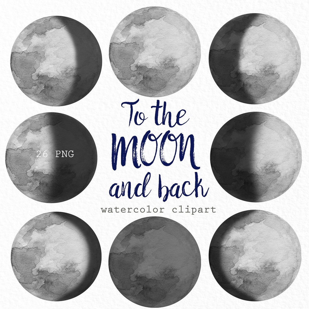 Moon Phases. Watercolor Clip Art. Hand Drawn. Lunar Chart. Yellow Moon ...