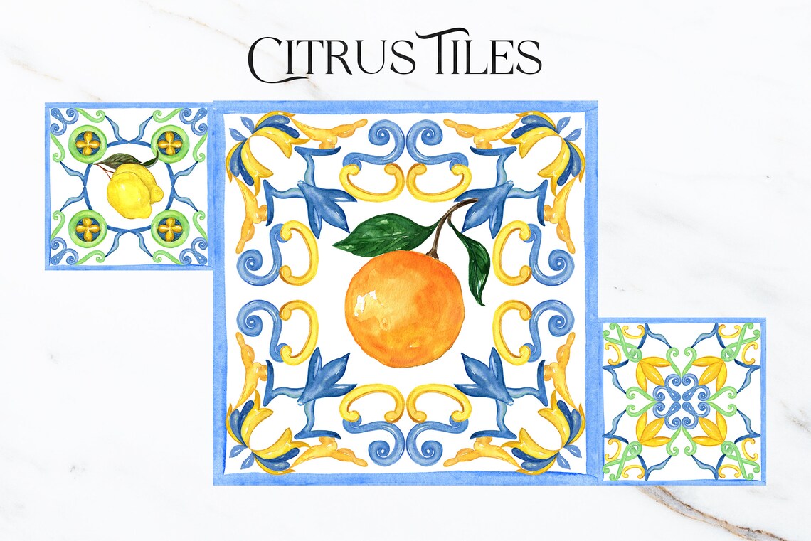 Lemon Watercolor Tiles. Light Blue Watercolor Tiles - Watercolor ...