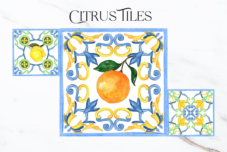 Lemon Watercolor Tiles. Light Blue Watercolor Tiles - Etsy Hong Kong