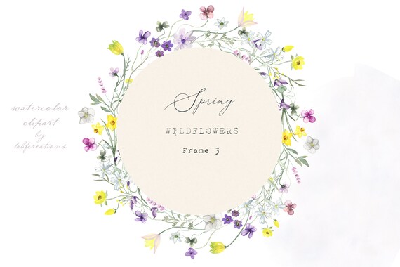 Paper, Party & Kids Watercolor clipart. Spring Wildflowers Yellow and ...
