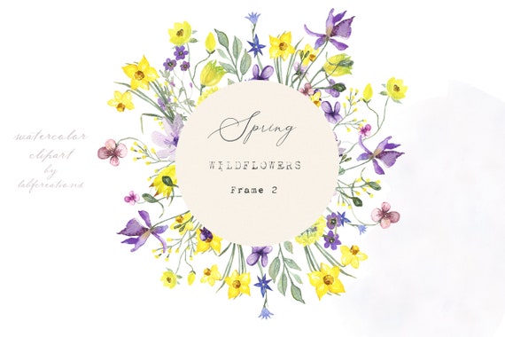 Paper, Party & Kids Watercolor clipart. Spring Wildflowers Yellow and ...
