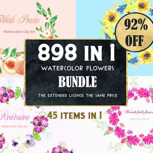 Watercolor Flowers BUNDLE. 45 Watercolor Clipart COLLECTIONS IN 1. Save ...