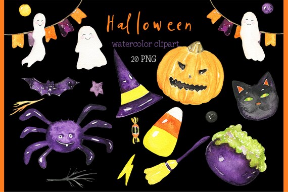 Watercolor Halloween Clipart Halloween Download Instant | Etsy