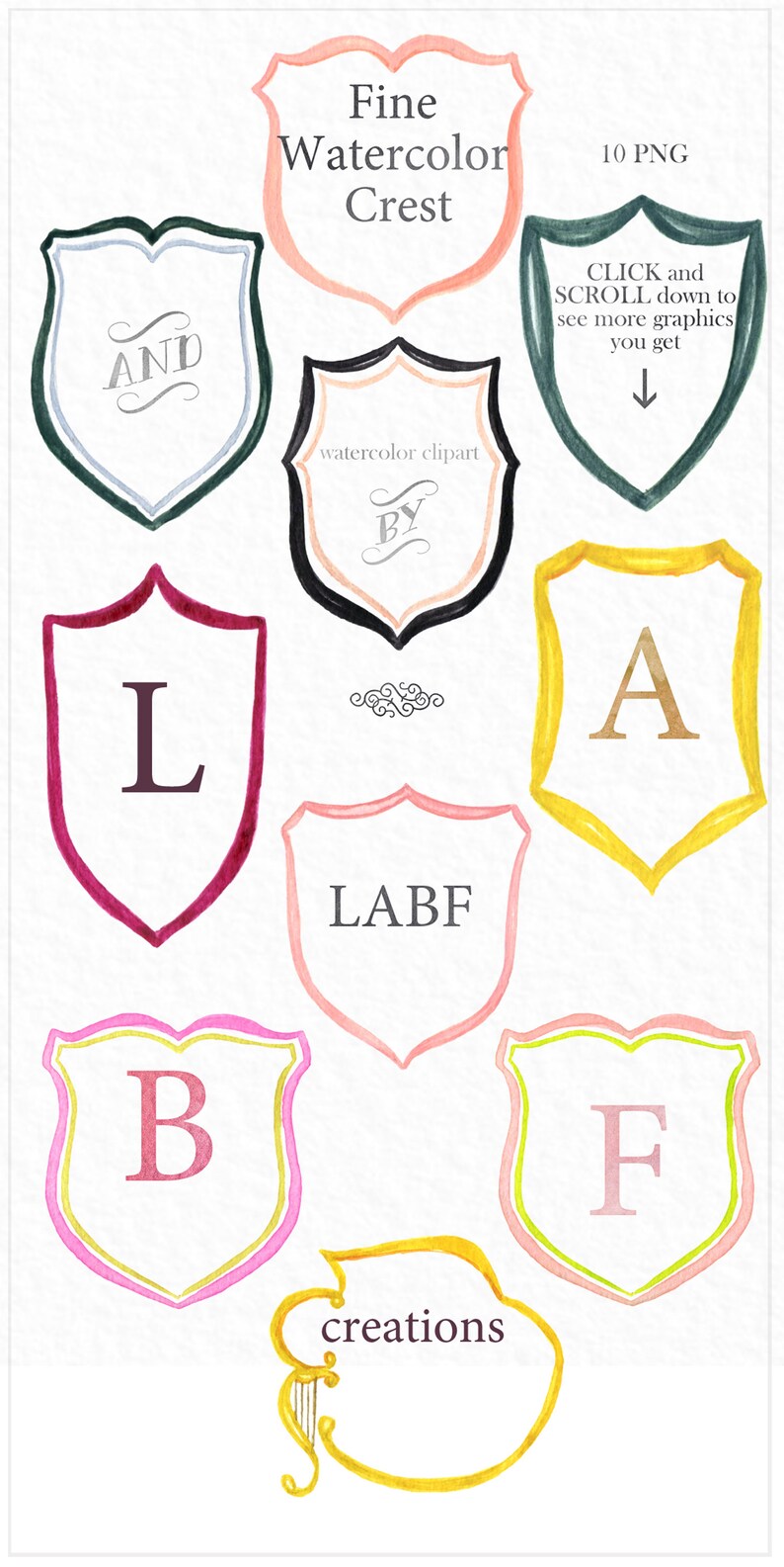 Watercolor Crest Banner & Bow. Watercolor Clip Art. Wedding - Etsy