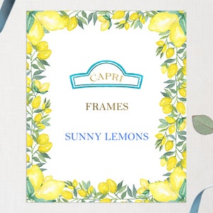 Lemon FRAMES Capri Italy Wedding Watercolor Clipart. Lemons and Blue ...