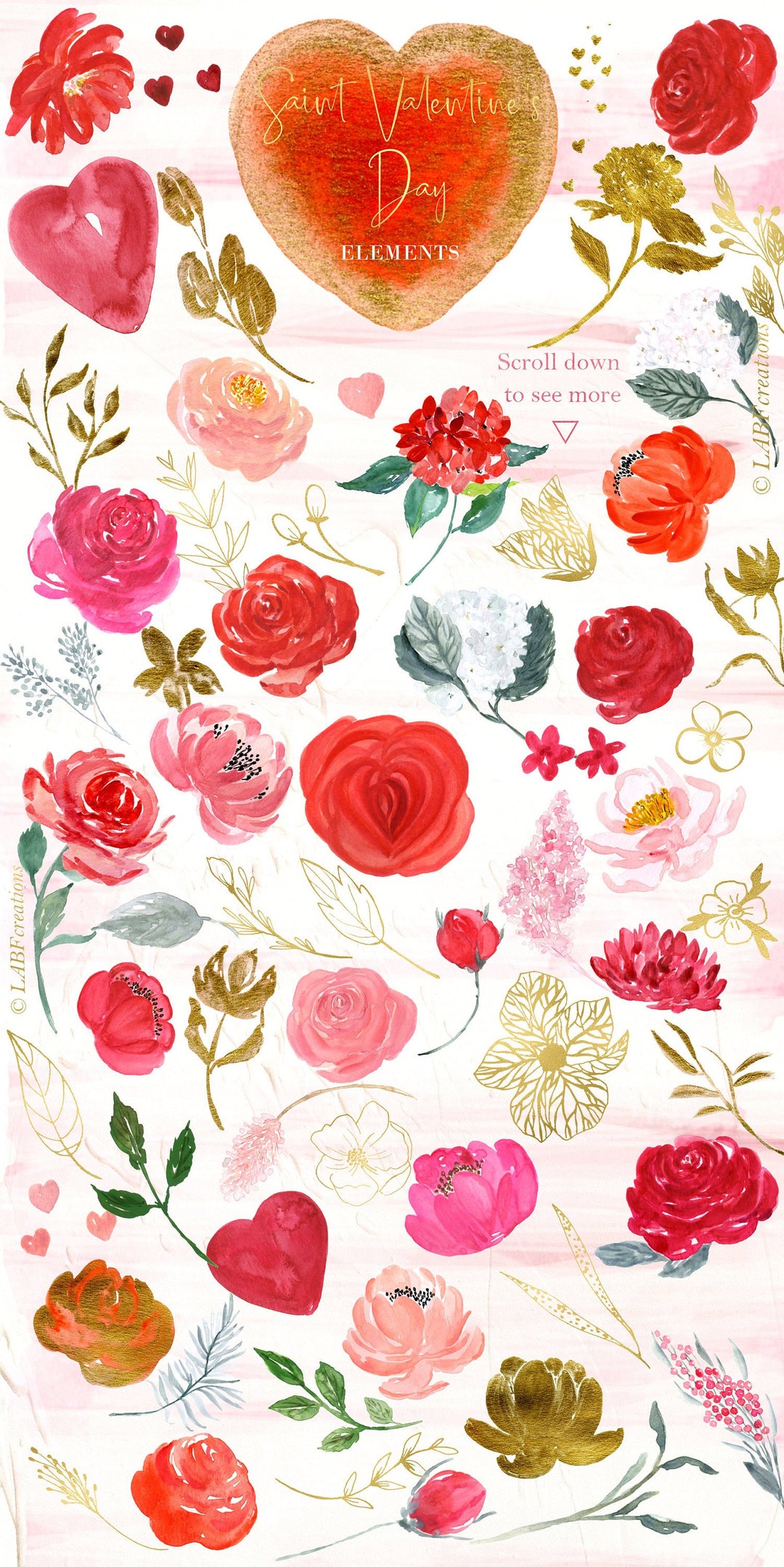 Valentines Day Watercolors Elements. Valentines Day Clip Art. Love ...