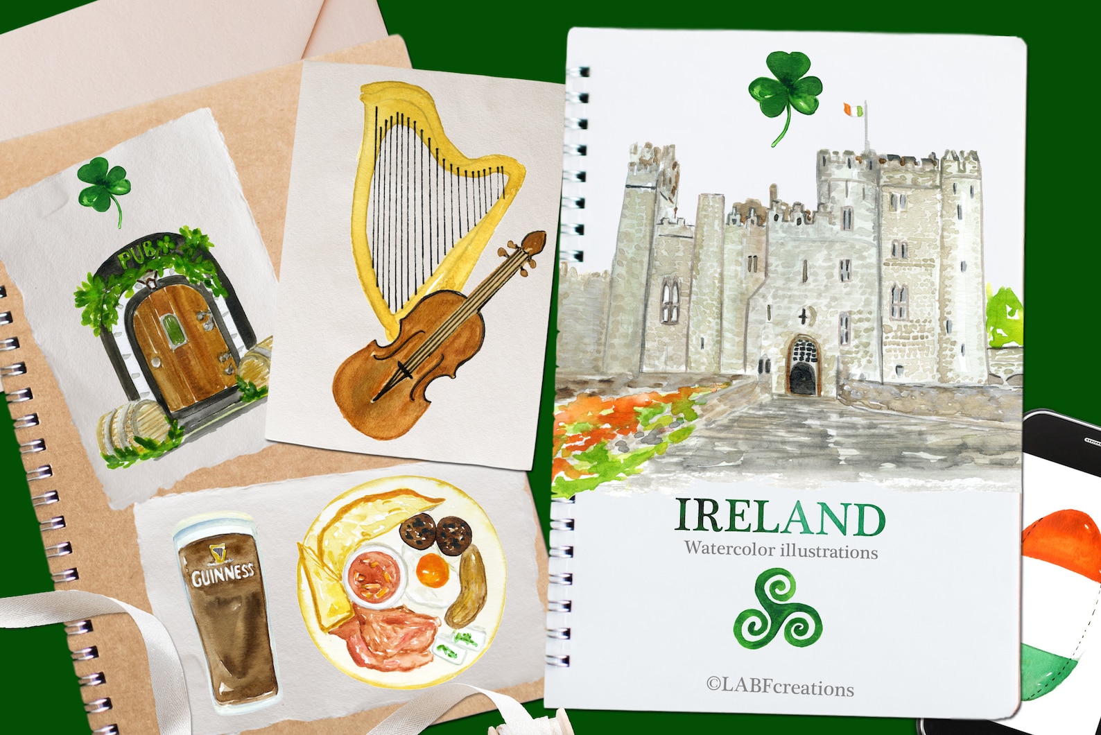 St Patricks Day. Ireland. Watercolor Map. Landmarks and Country ...