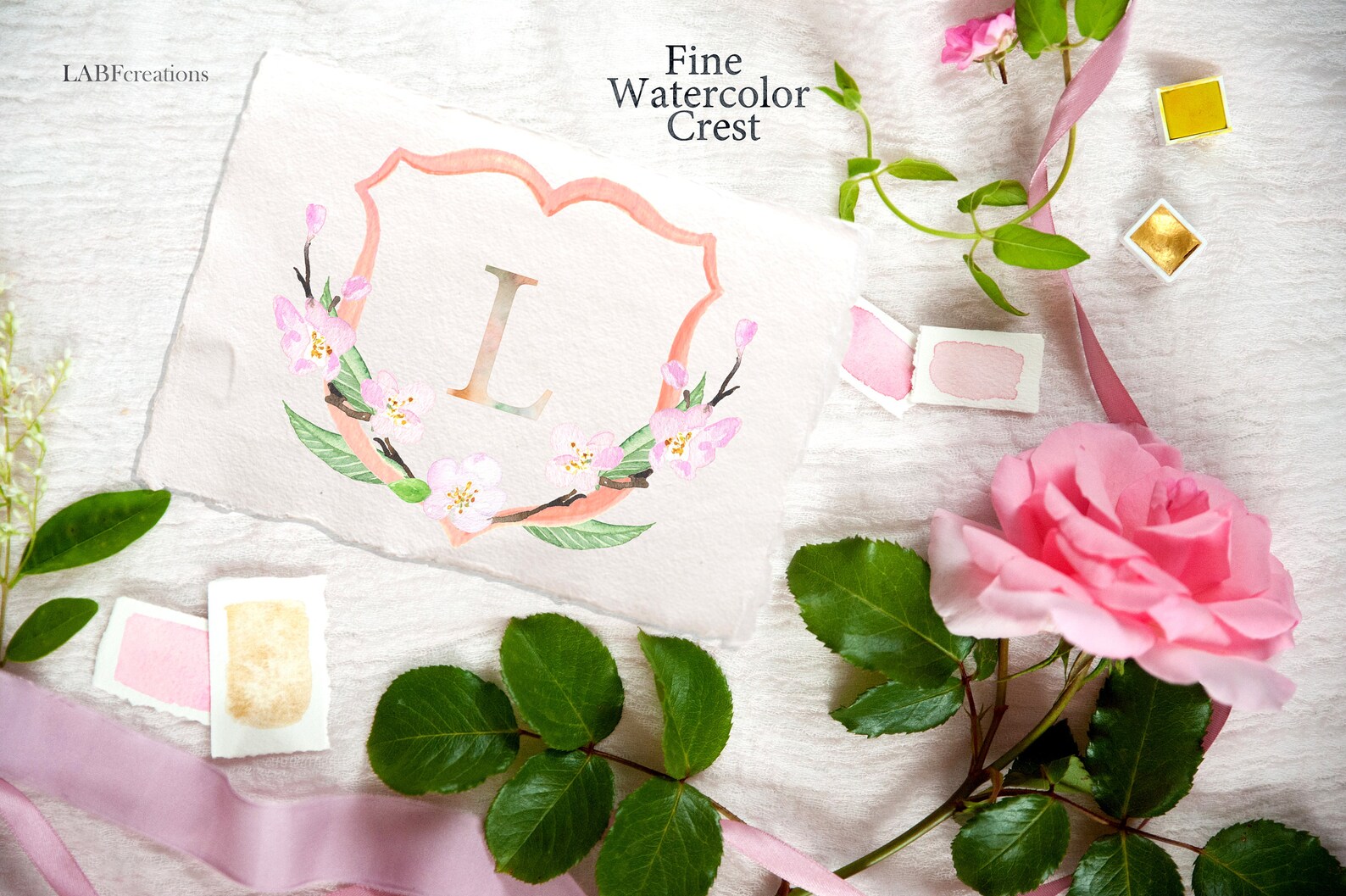 Watercolor Crest Banner & Bow. Watercolor Clip Art. Wedding | Etsy