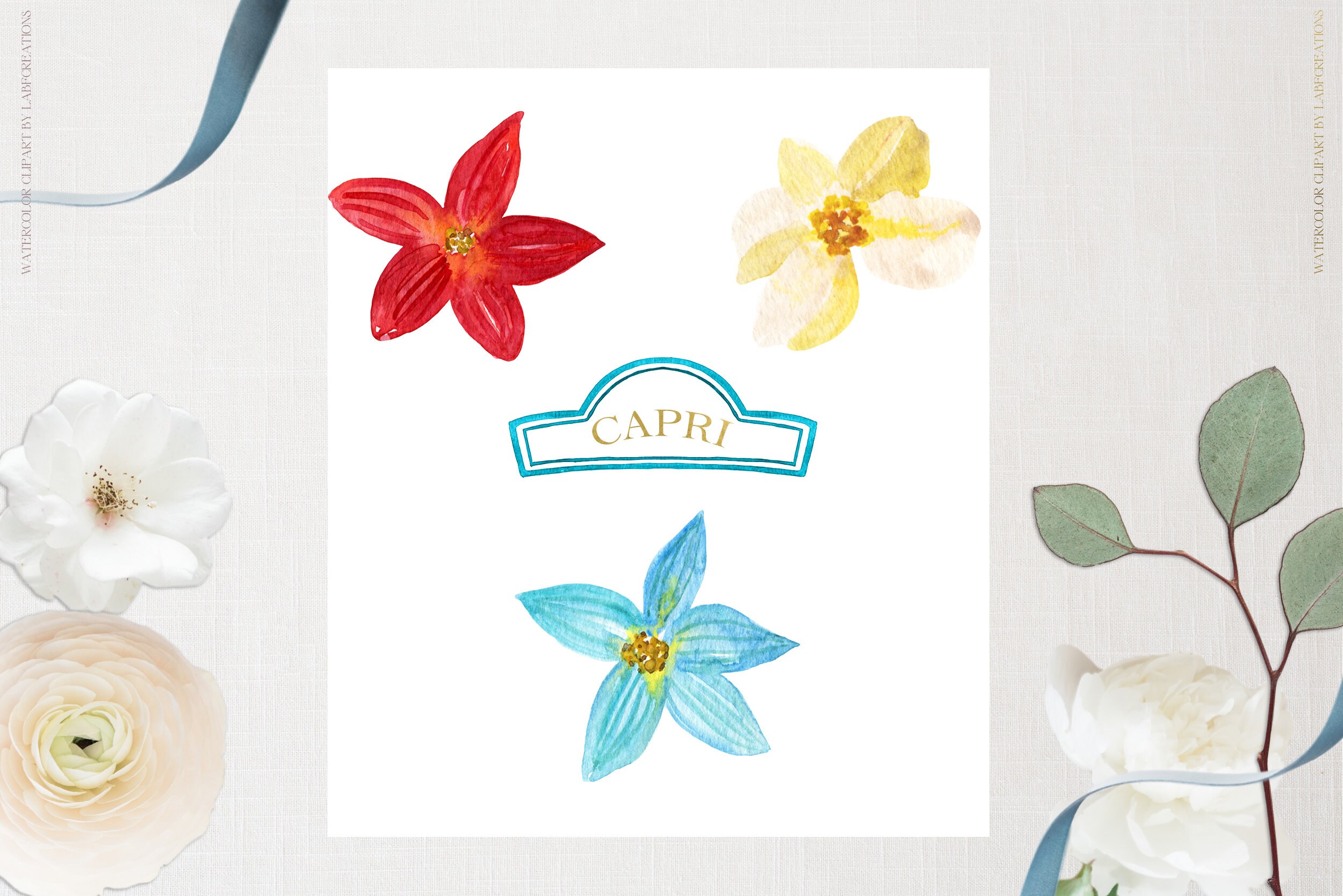 Capri Italy FLORAL Elements Diy Watercolor Clipart. Pink - Etsy