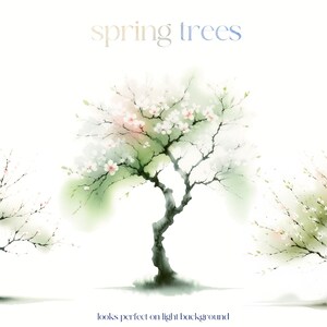 Spring Cherry Trees PNG. Watercolor Clipart. Digital PNG - Etsy