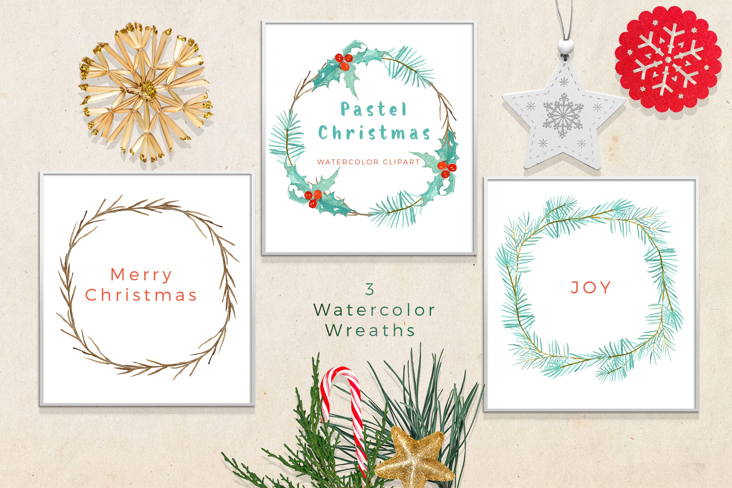 Pastel Christmas | Christmas Clipart | Watercolor Holiday Clip Art ...