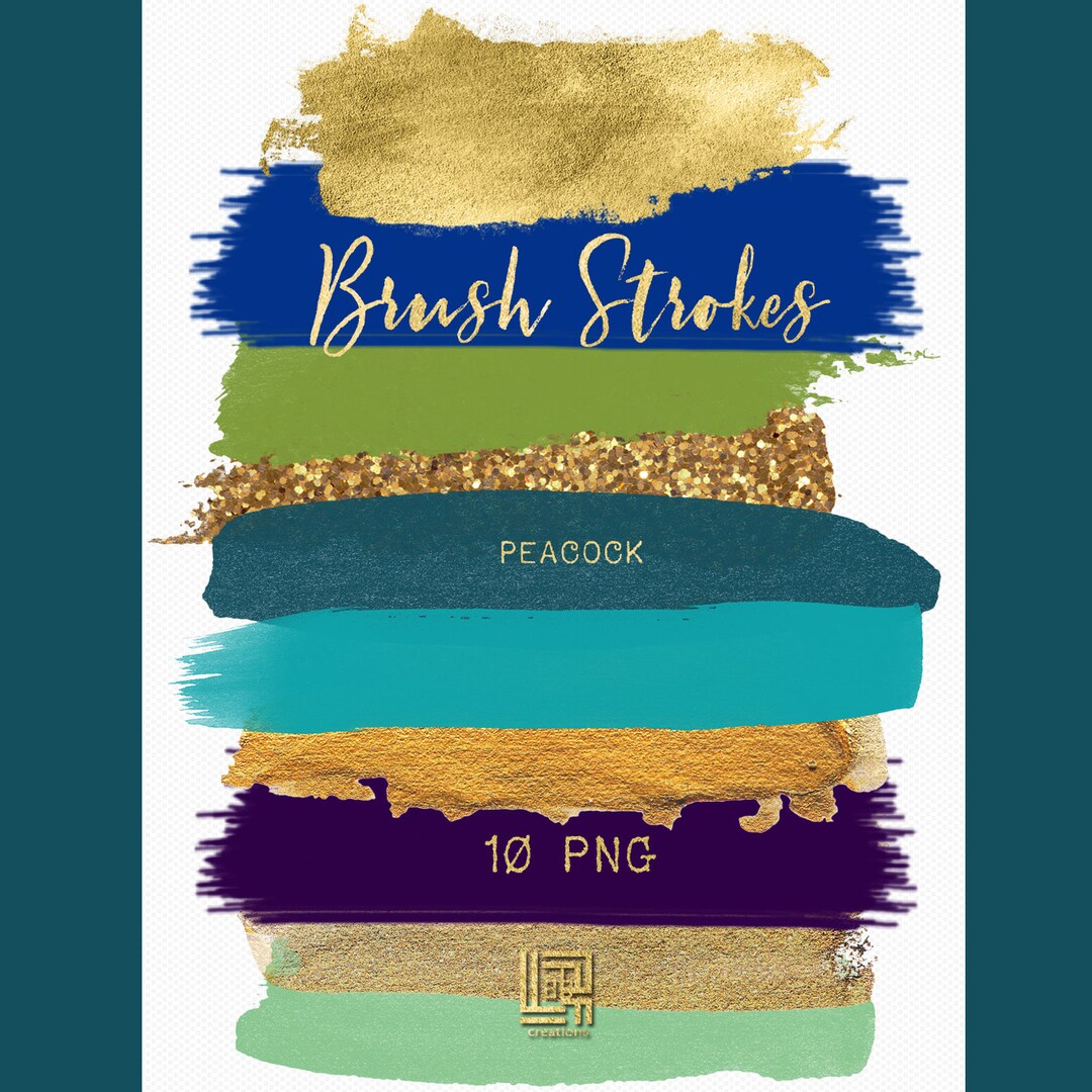 Brush Strokes Clip Art. Peacock. Deep Purple, Blue, Gold, Green ...