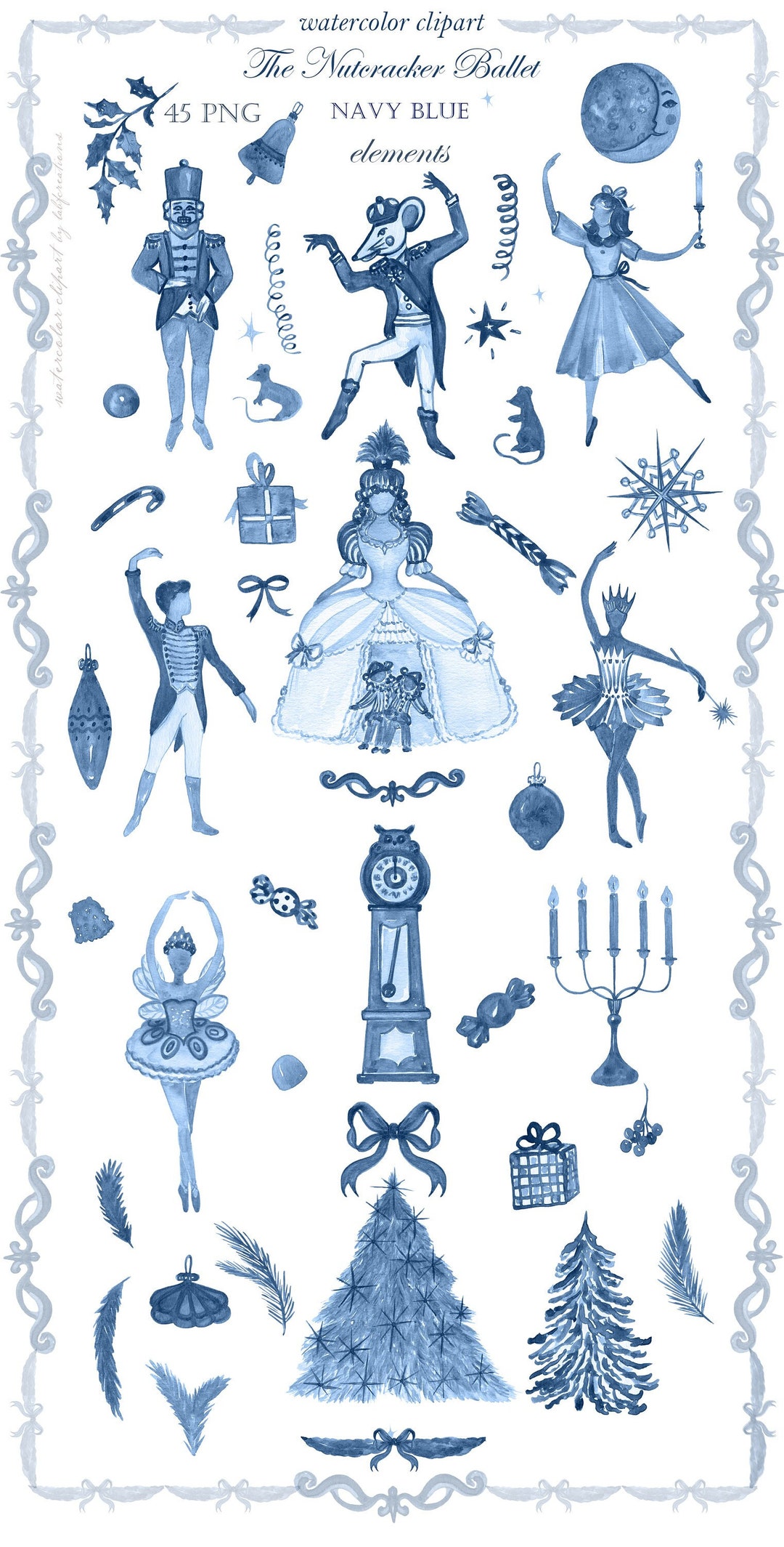The Nutcracker Ballet Navy Blue Clipart 45 Elements | Christmas Clipart ...