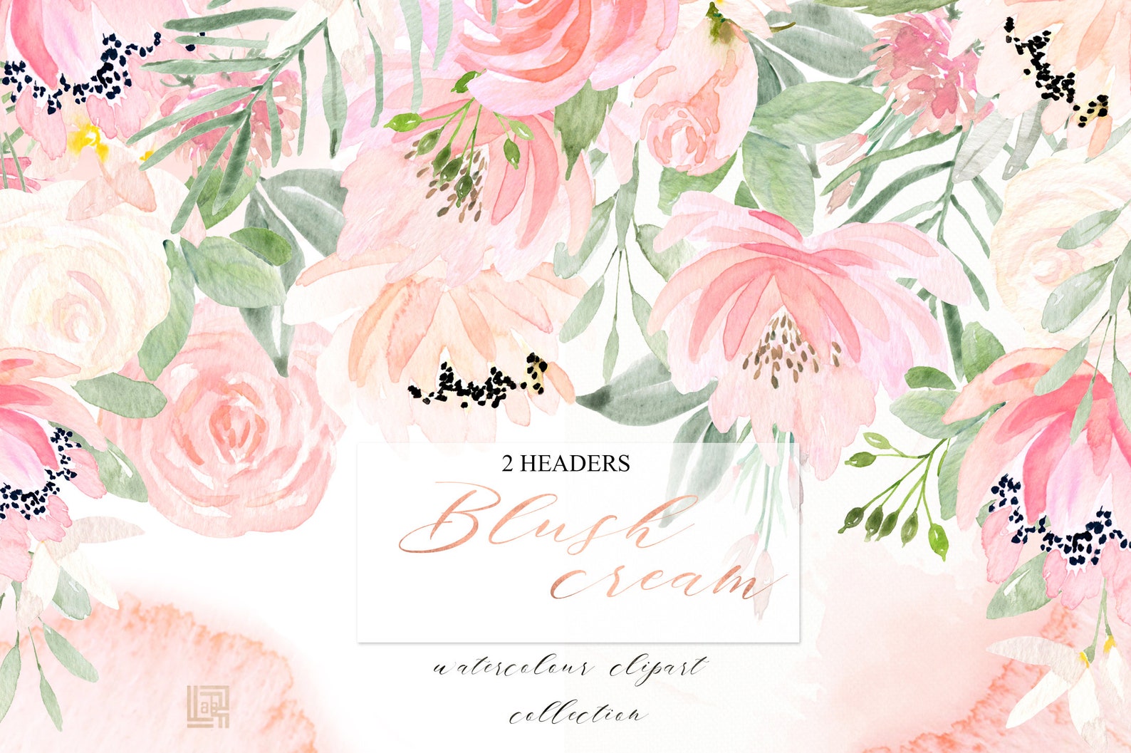 Headers. Blush Cream Watercolor Flowers Clip Art Hand Drawn. | Etsy