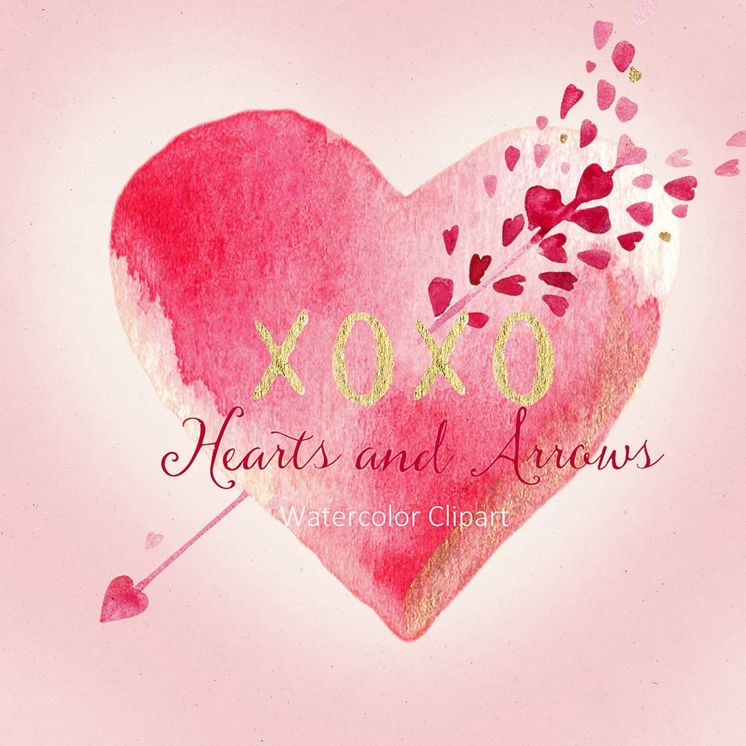 Hearts and Arrows Floral Watercolor Clipart , Clipart Hand Drawn ...