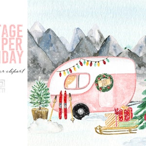 Vintage Camper Holiday Clipart| Christmas Clipart | Watercolor Holiday ...