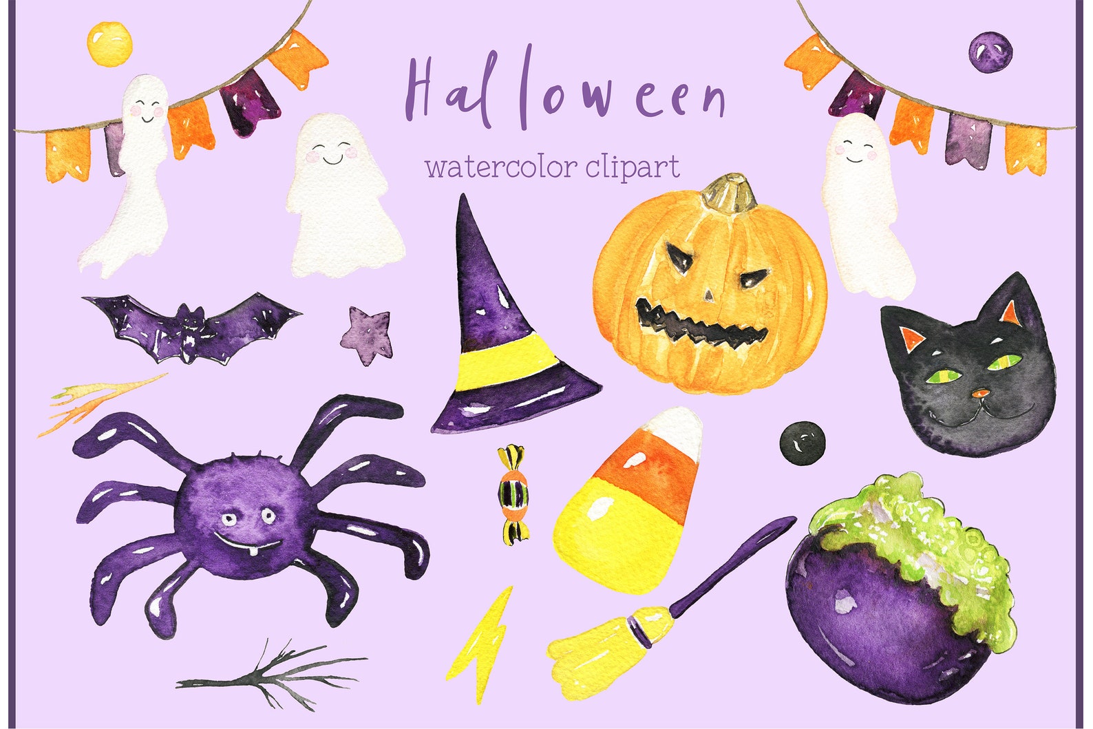 Watercolor Halloween Clipart Halloween Download Instant - Etsy