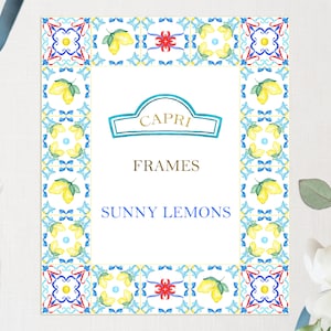 Lemon FRAMES Capri Italy Wedding Watercolor Clipart. Lemons and Blue ...