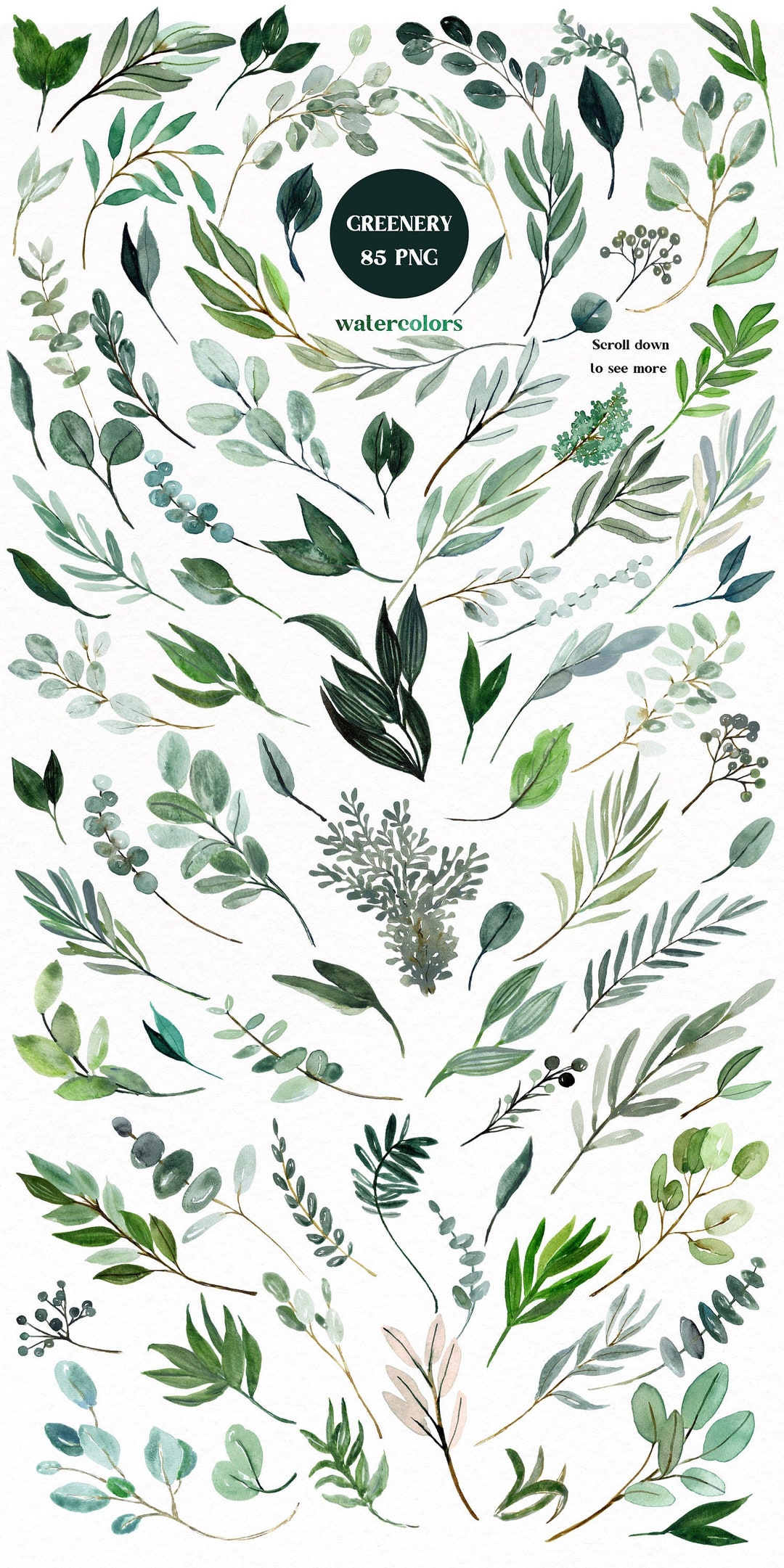 Watercolor Greenery Clipart | DIY| Watercolor Leaves | Green Foliage ...
