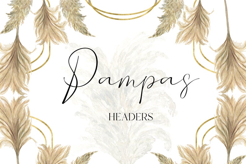 Pampas Grass Headers Clipart. Boho Watercolor. Dry Leaves. - Etsy