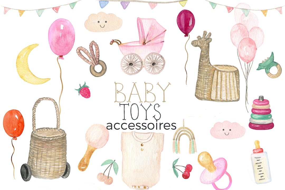 Baby Toys. Watercolor Clipart. Baby Carriage. Nursery Art. Kids ...