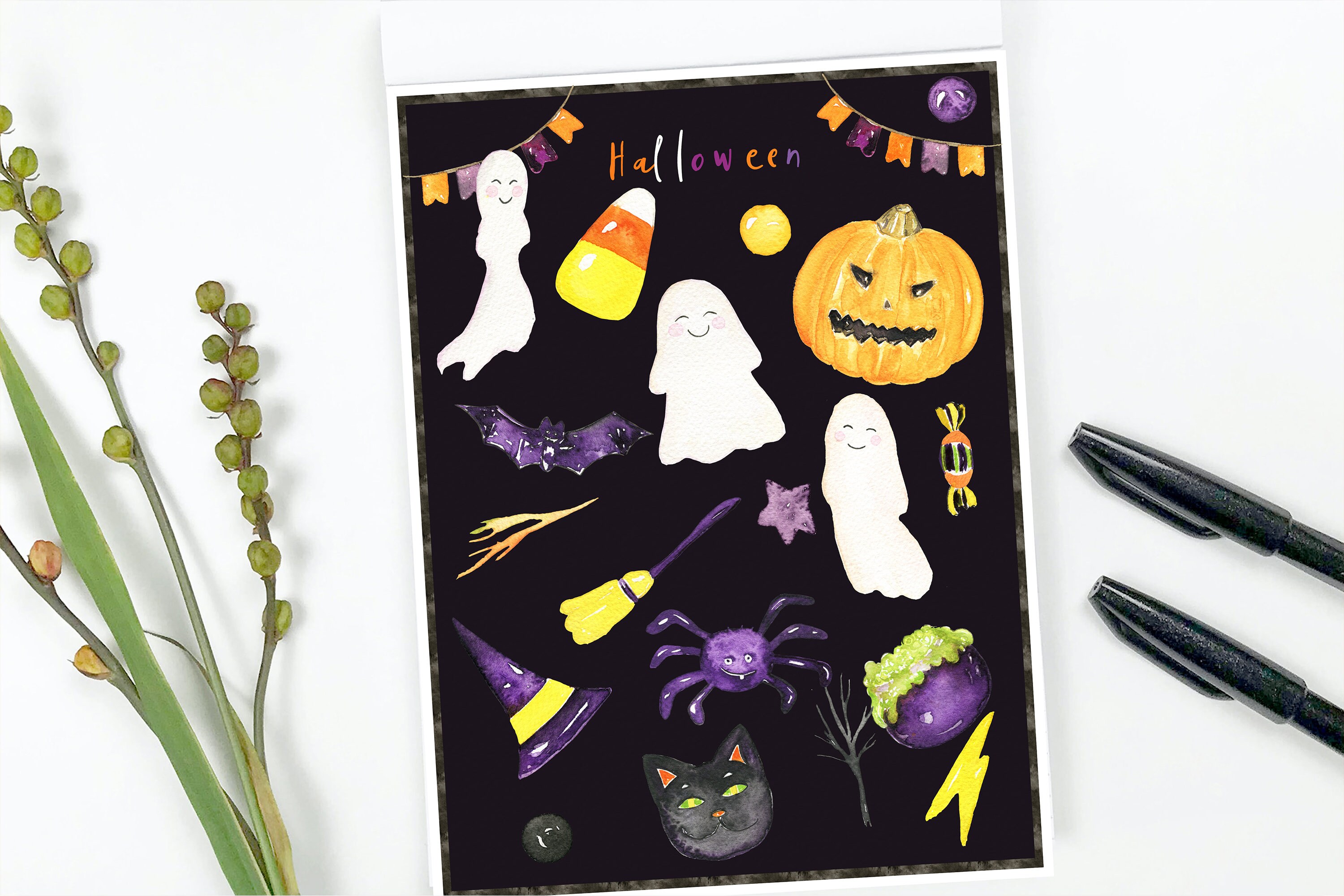 Watercolor Halloween Clipart Halloween Download Instant | Etsy