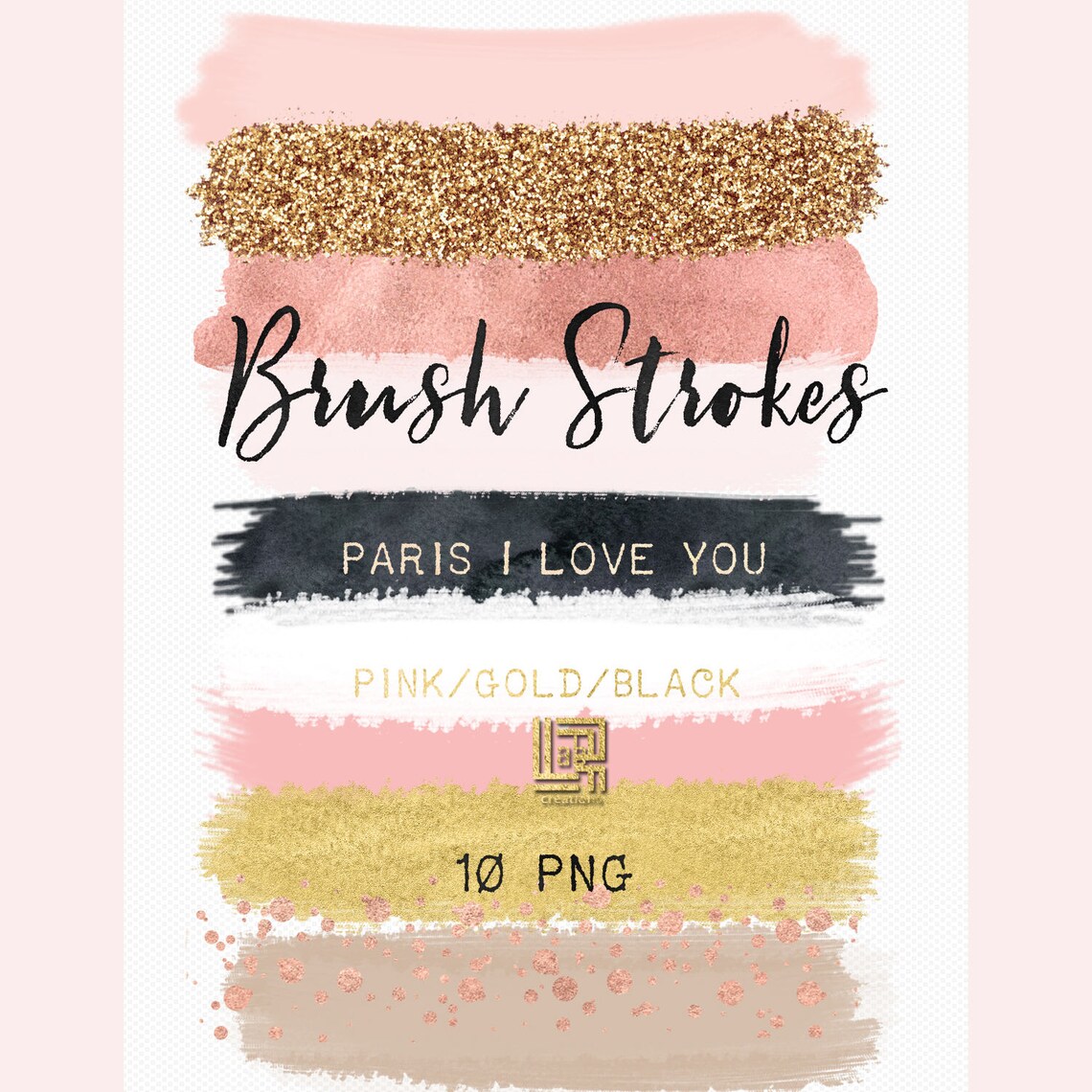 Pink. Black. Gold Glitter. Brush Strokes Clip Art . Paris Chic - Etsy