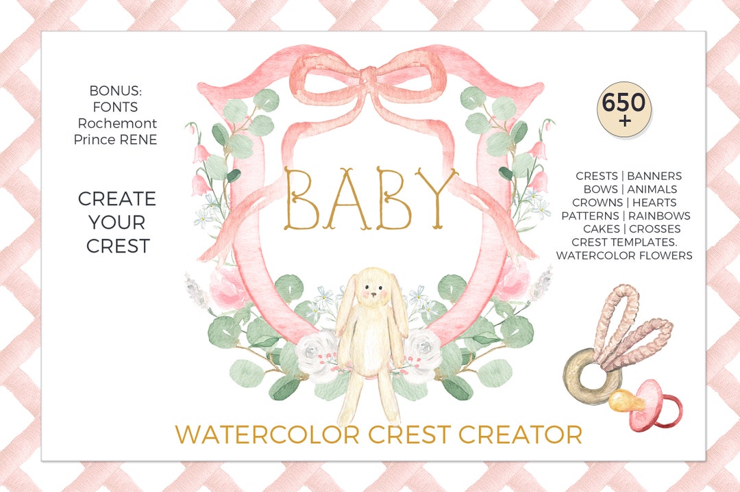 Watercolor Baby Crest Creator. Baby Crest Clipart Bespoke Watercolor ...