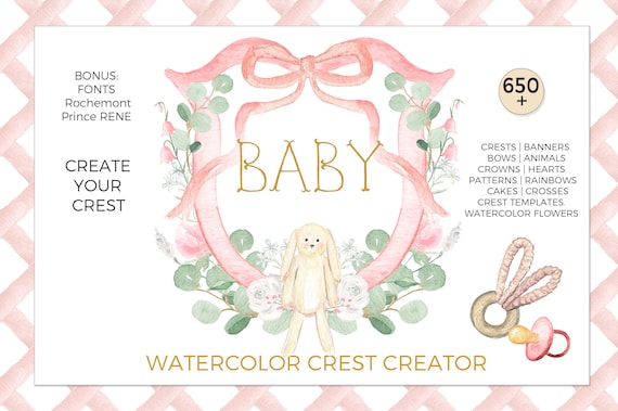 Watercolor Baby Crest Creator. Baby Crest Clipart Bespoke - Etsy