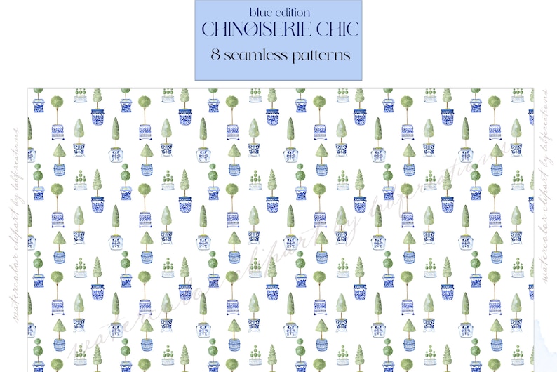 Patterns Blue Chinoiserie Chic Topiary | Watercolor Clipart ...