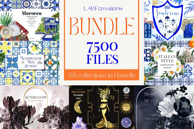BUNDLE 7500 in 1 Watercolor Clip Art Bundle. 85 Collections - Etsy