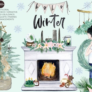 Boho Winter Watercolor Clipart | Christmas Watercolor Clipart | Winter ...