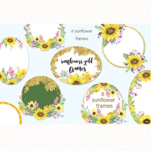 Sunflower Gold Watercolour Clipart Hand Drawn. Frames. - Etsy