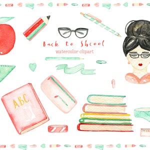 Watercolor School Clipart - Back to School Clipart - Instant Download ...