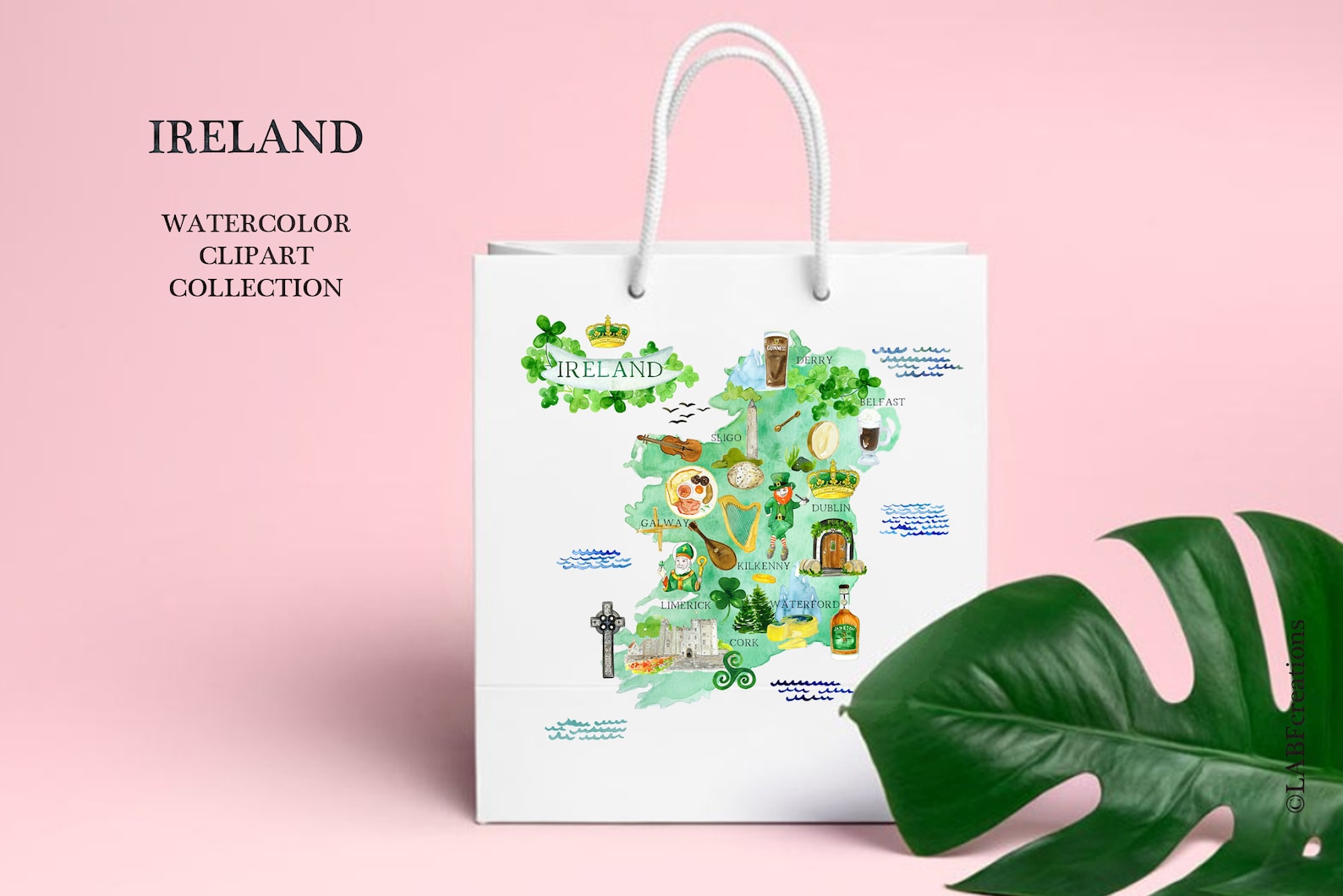 St Patricks Day. Ireland. Watercolor Map. Landmarks and Country ...