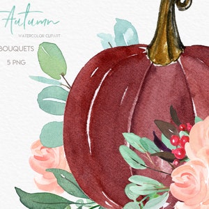 Soft Autumn. 5 Bouquets With Pumpkins | Pastel Watercolor Flowers ...
