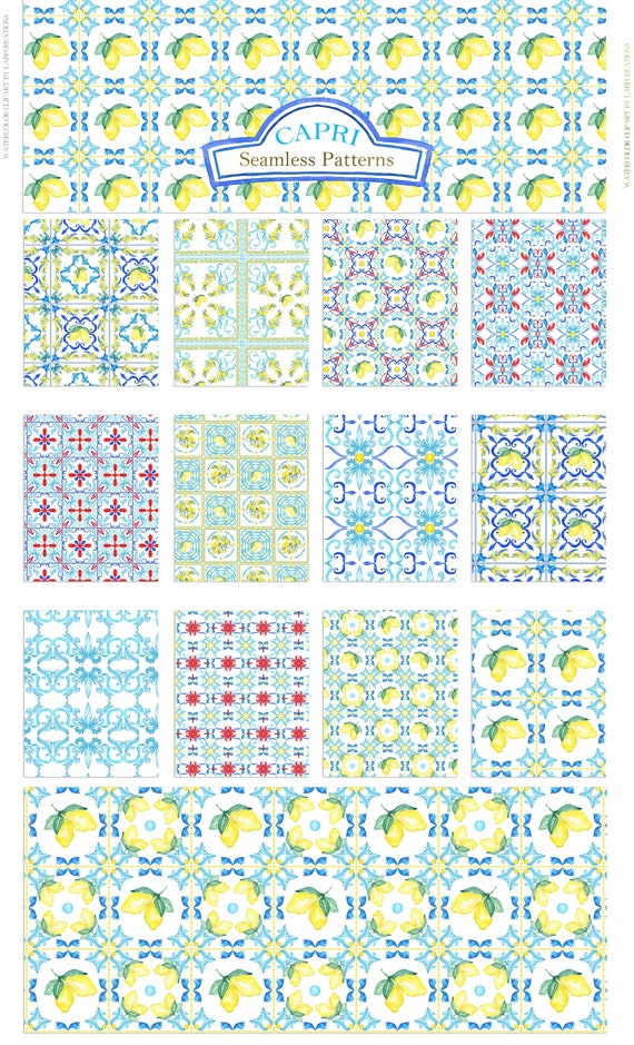Seamless Patterns Capri Italy Wedding Watercolor Clipart. - Etsy