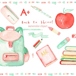 Watercolor School Clipart - Back to School Clipart - Instant Download ...