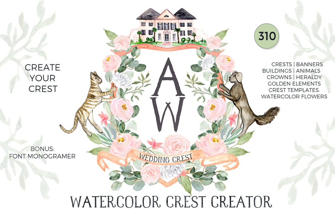 Watercolor Crest Creator. DIY Wedding Crest Clipart. Bespoke Watercolor ...