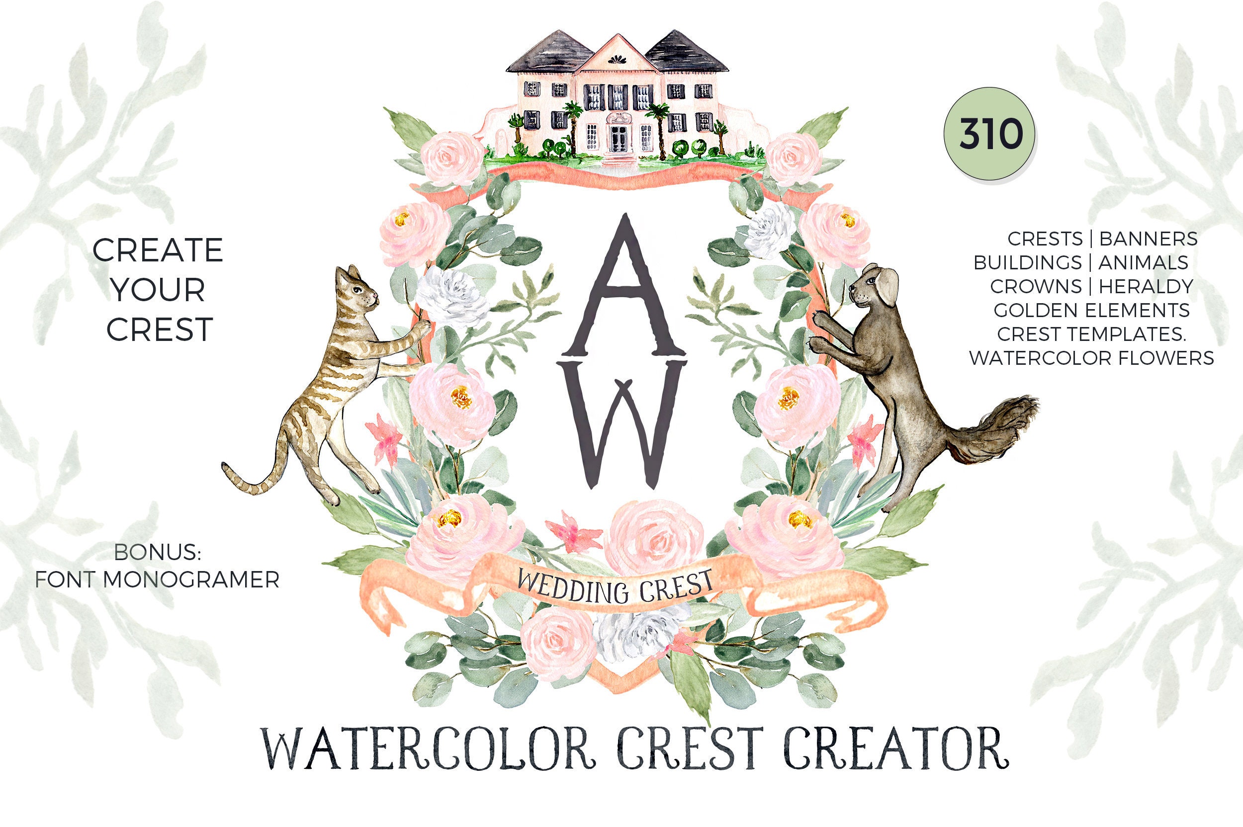 Watercolor Crest Creator. DIY Wedding Crest Clipart. Bespoke - Etsy