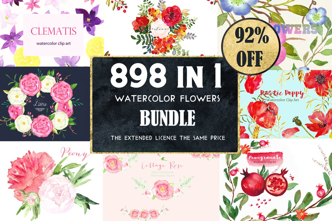 Watercolor Flowers BUNDLE. 45 Watercolor Clipart COLLECTIONS - Etsy