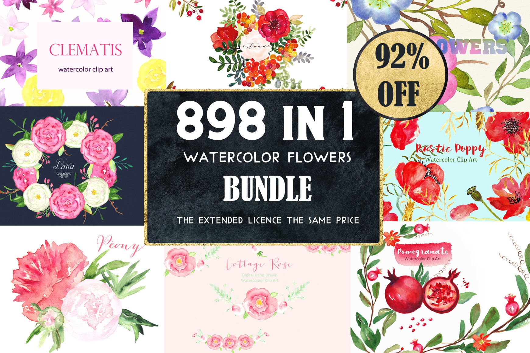 Watercolor Flowers BUNDLE. 45 Watercolor Clipart COLLECTIONS - Etsy