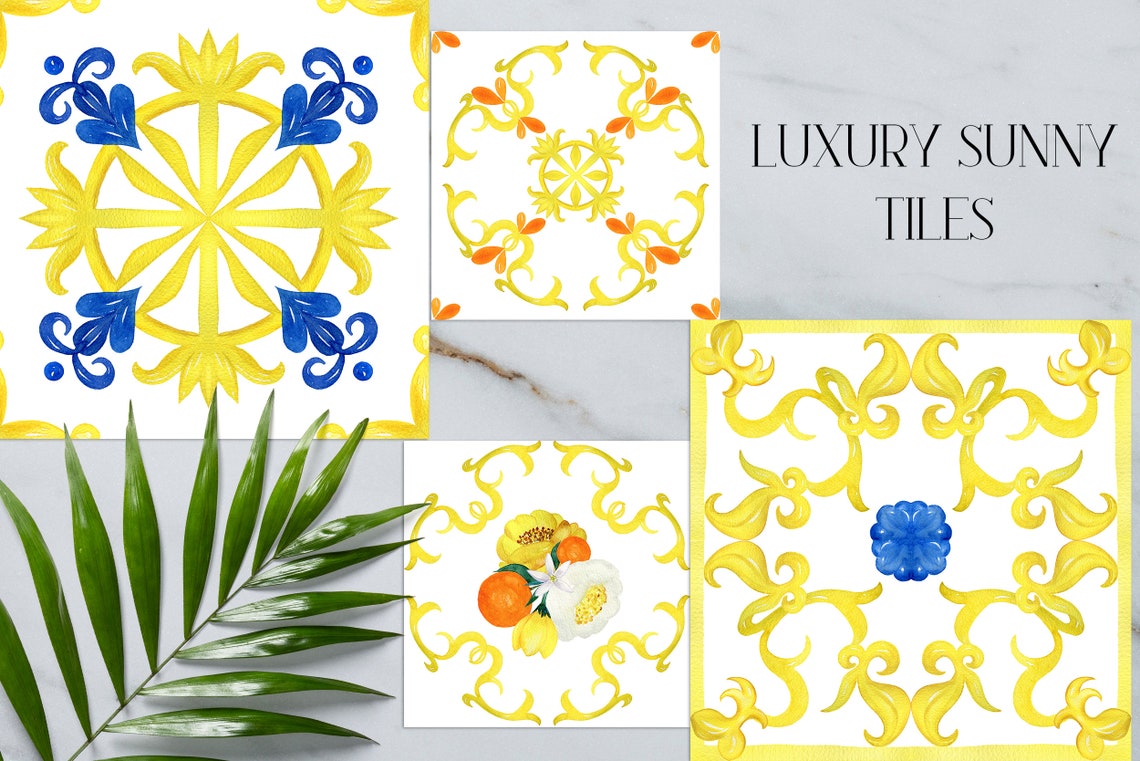 Watercolor Tiles luxury Sunny Tiles Watercolor | Etsy