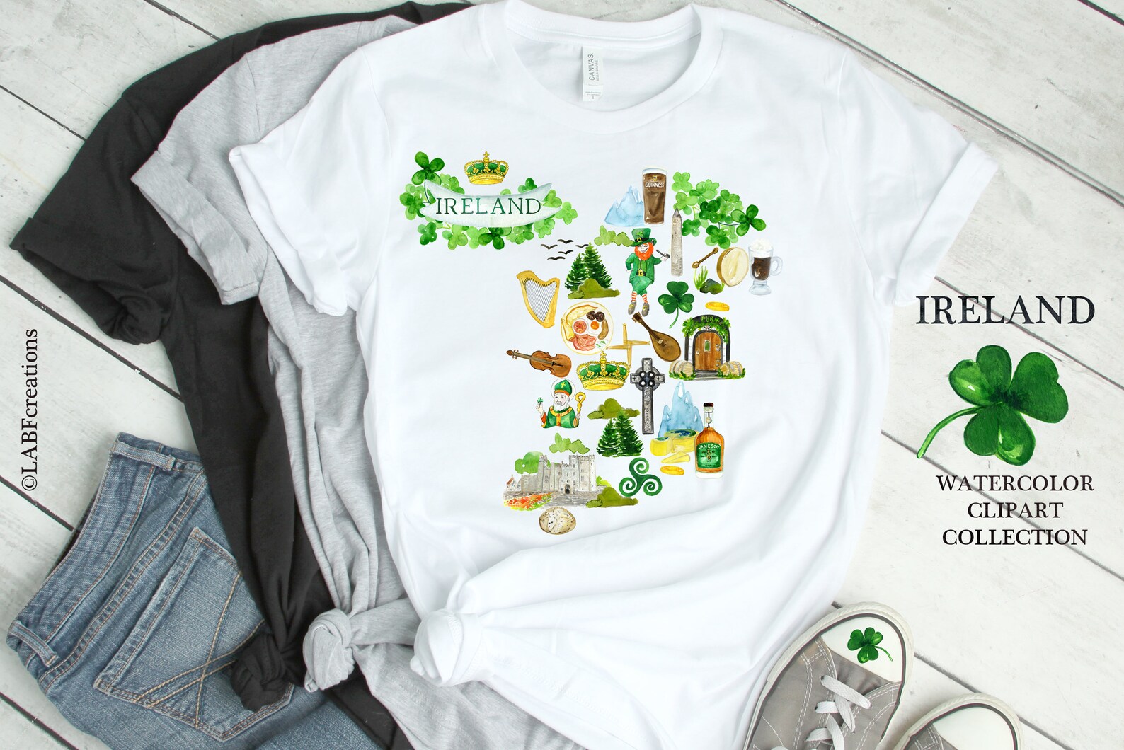 St Patricks Day. Ireland. Watercolor Map. Landmarks and Country ...