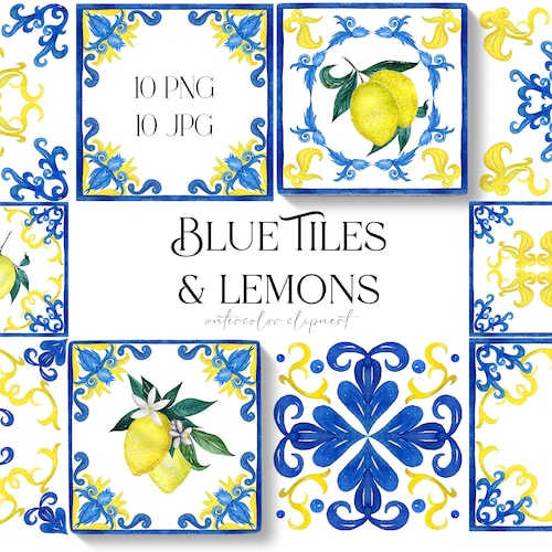 Watercolor Tiles Clipart. Majolica Moroccan Italian Tiles. - Etsy