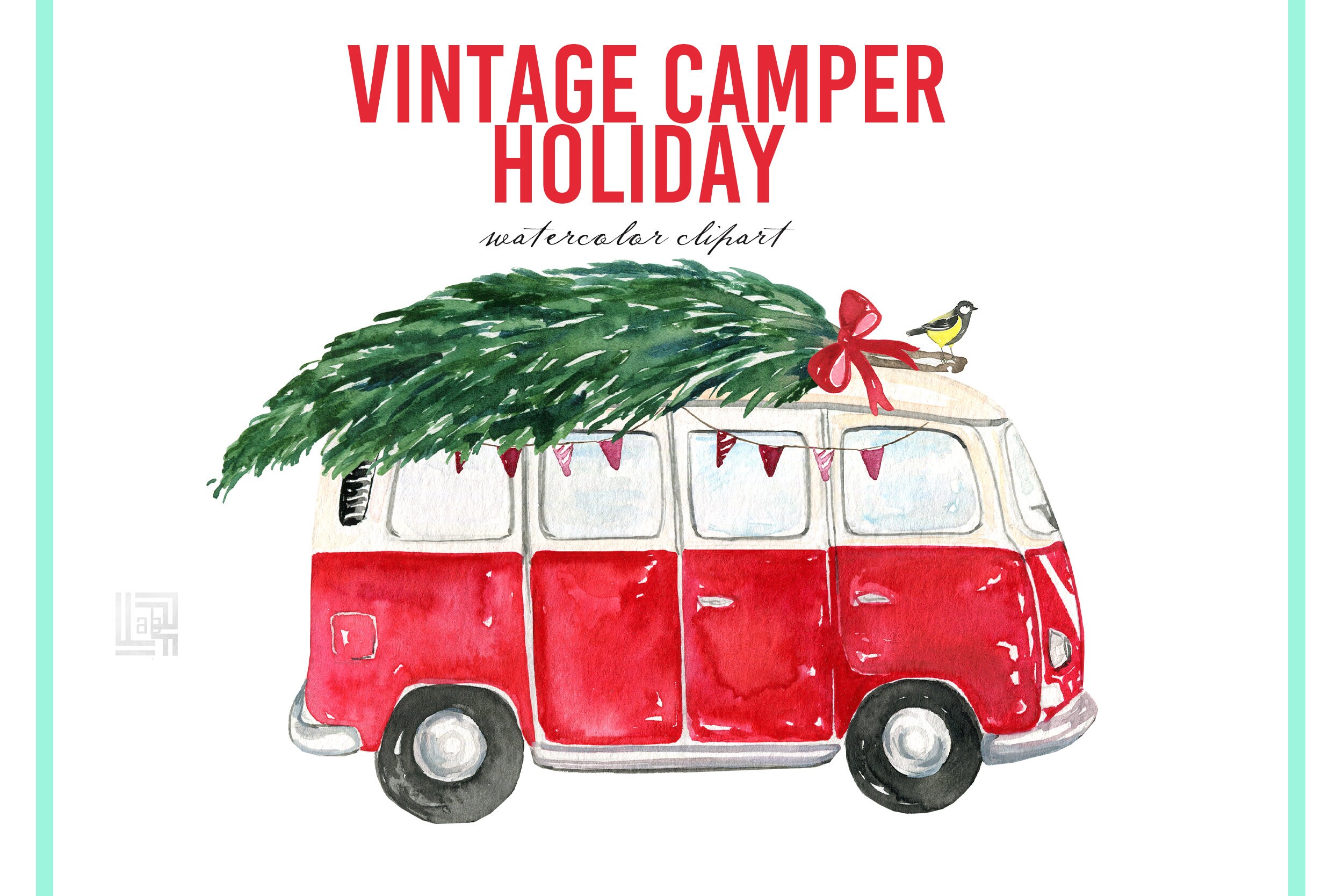 Vintage Camper Holiday Clipart| Christmas Clipart | Watercolor Holiday ...