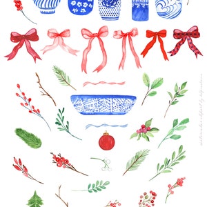 Blue Red Holiday Chinoiserie | Christmas Watercolor Clipart ...