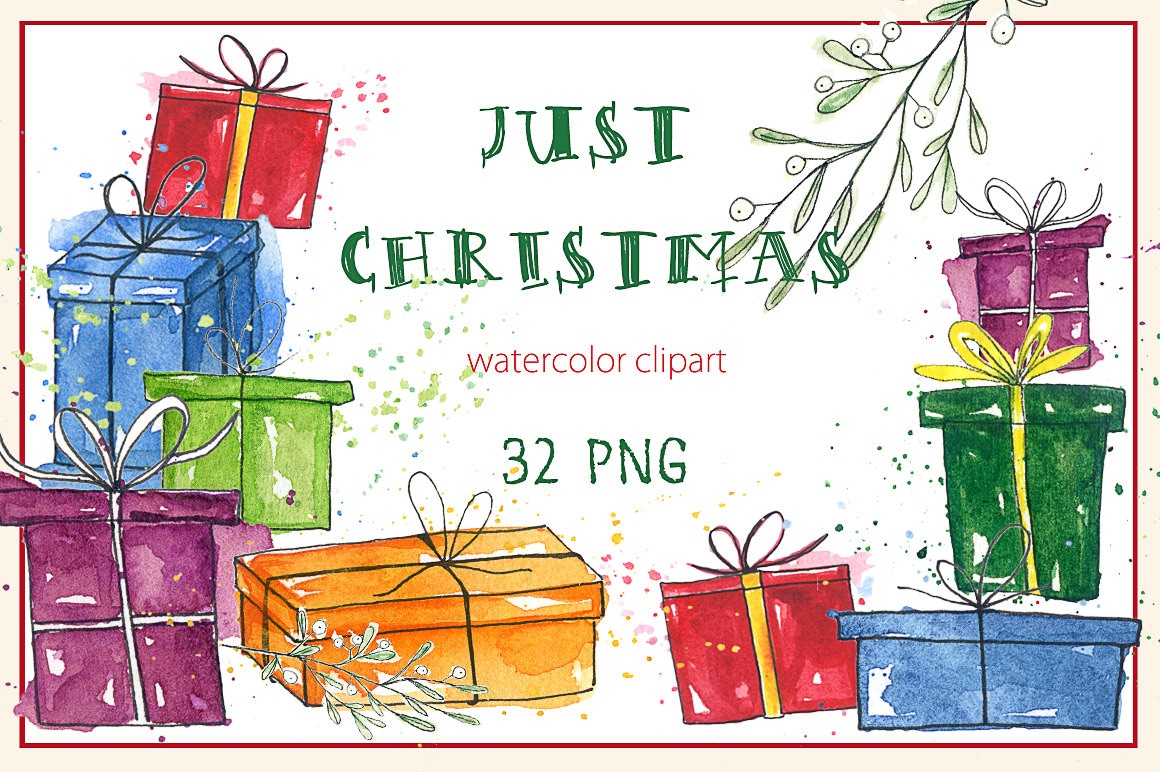 Just Christmas. Watercolor Clipart Hand Drawn. Christmas Clip - Etsy