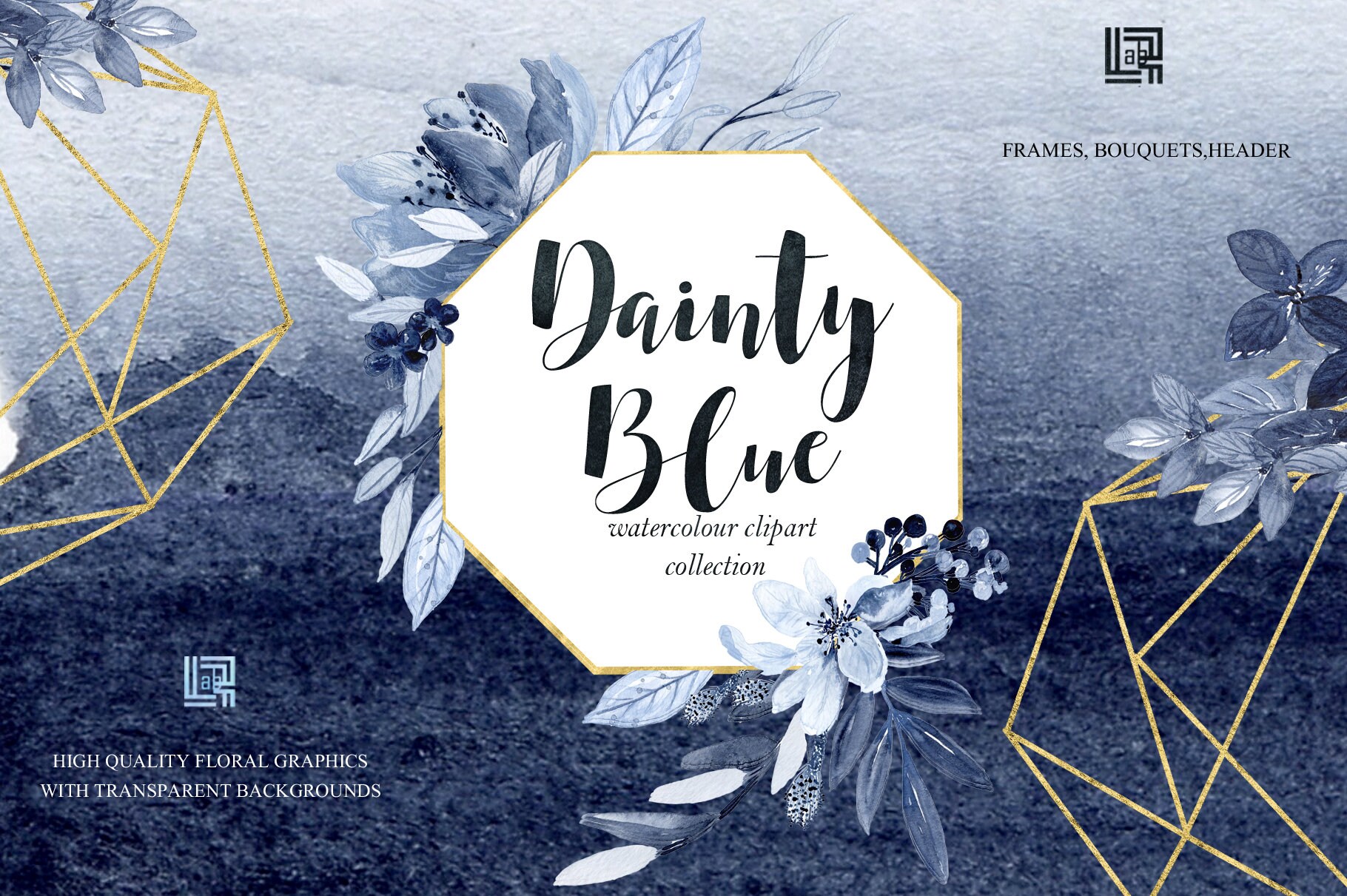 Dainty Blue. Navy Blue Watercolor Flowers and Branches. - Etsy